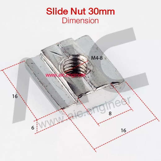 Slide Nut 30mm M4/5/6/8 เหล็กชุบ/สแตนเลส