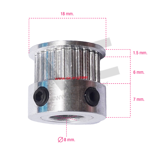 Timing Pulley 2GT 25ฟัน หน้ากว้าง 6มม. รู 5-8มม.